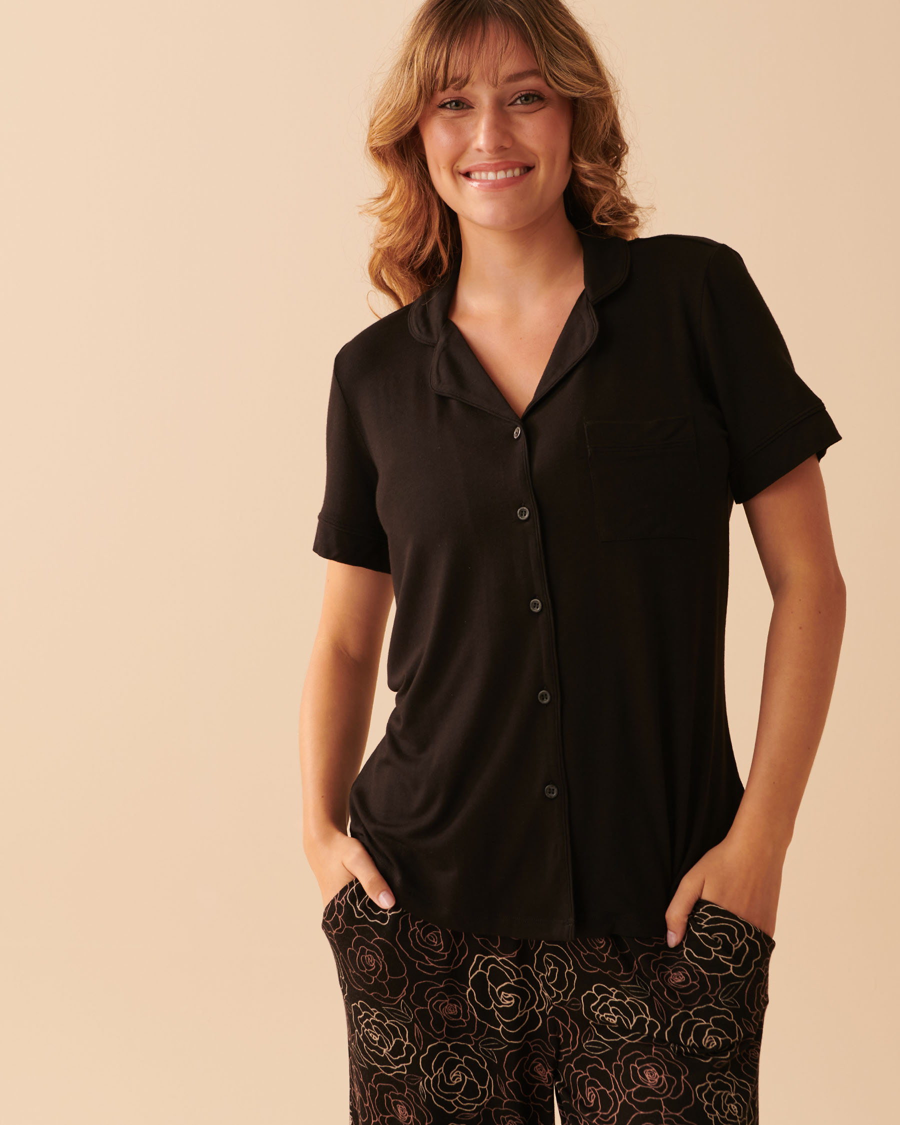 Chemisier manches courtes en jersey doux - Noir | la Vie en Rose