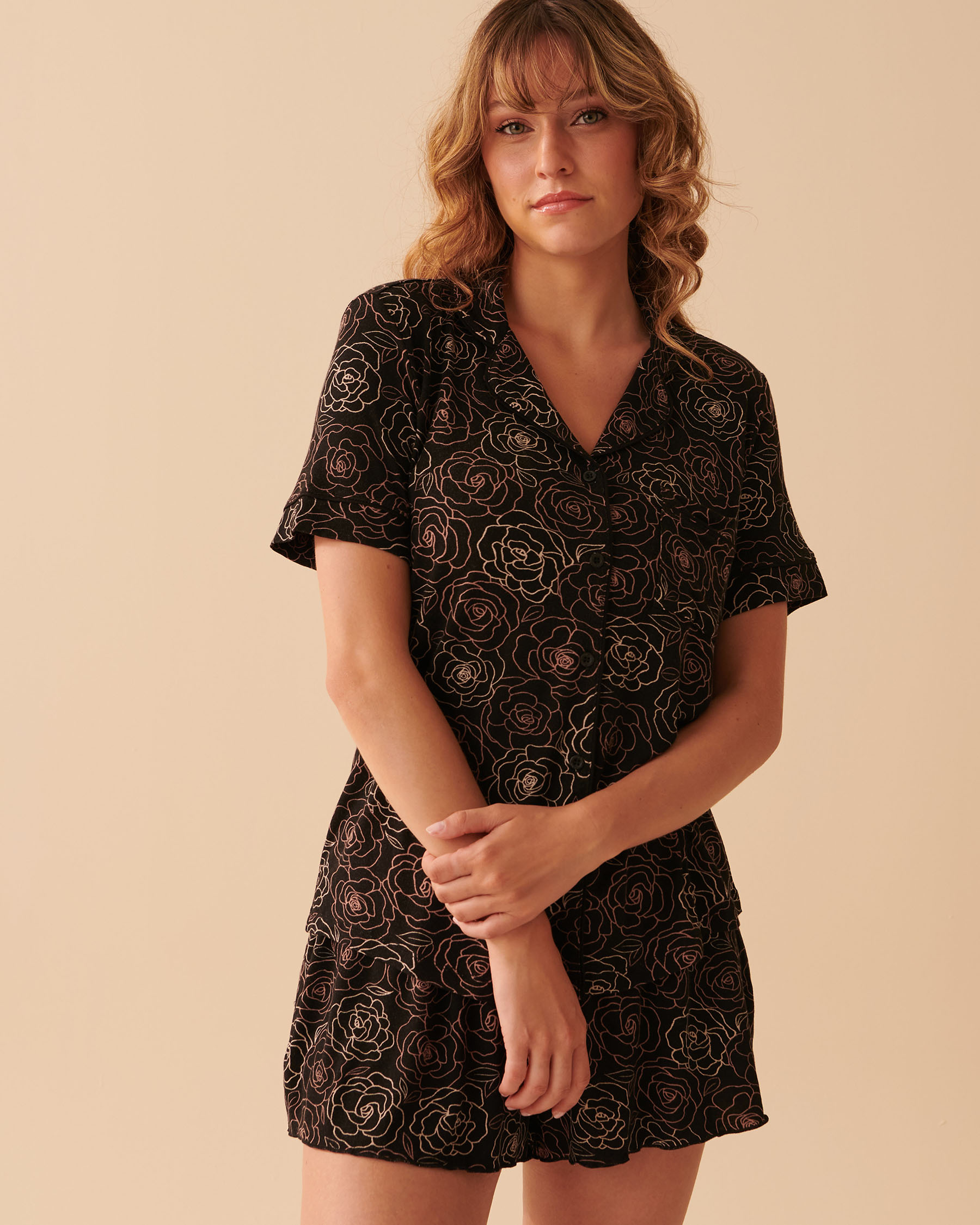 Soft Jersey Short Sleeve Shirt - Dark roses | la Vie en Rose