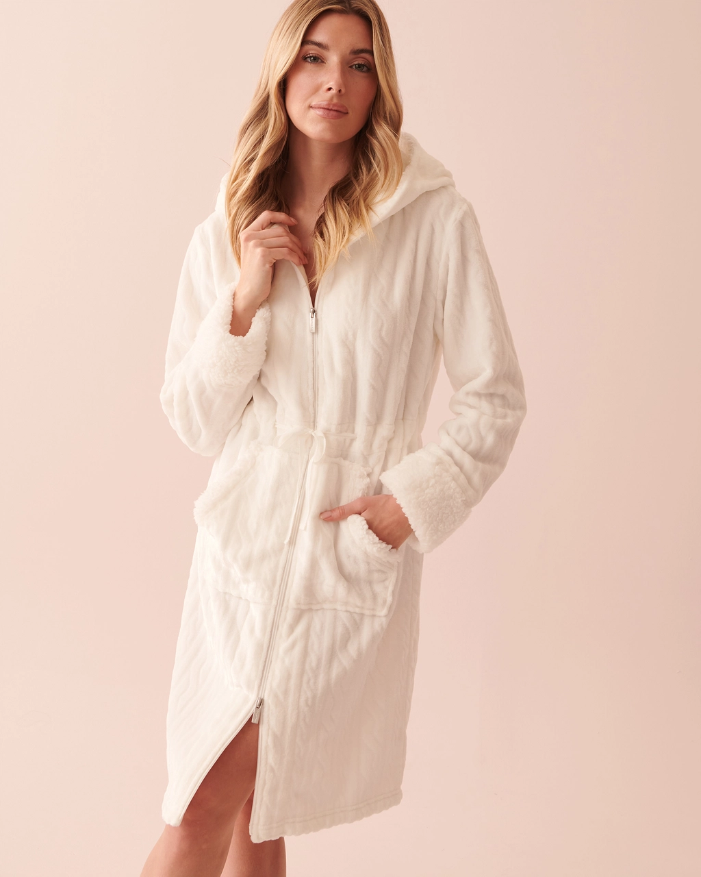 Cable Knit Hooded Robe - Snow White | la Vie en Rose