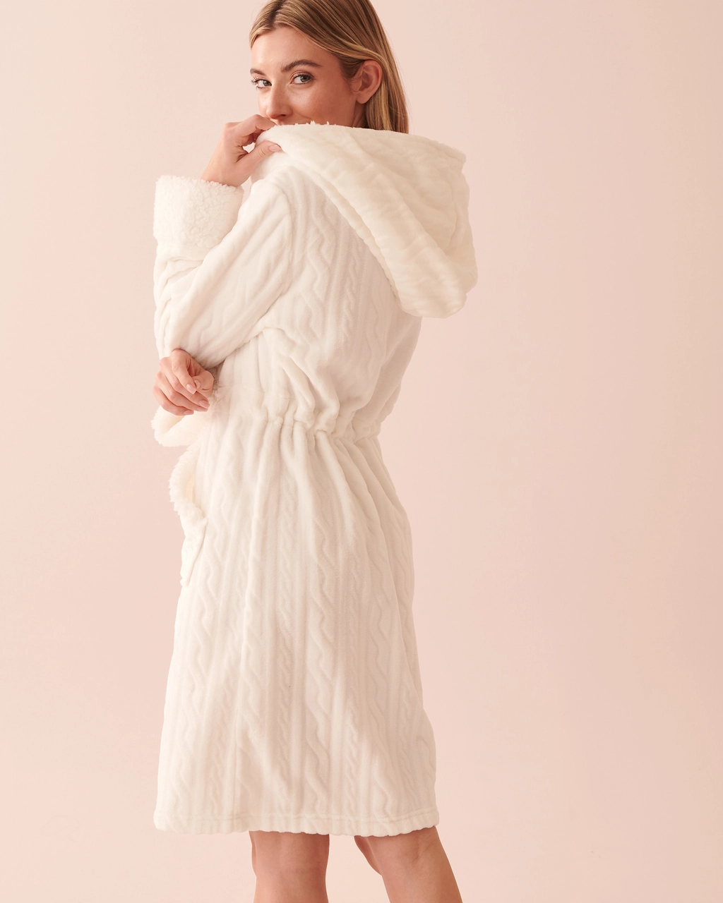 Cable Knit Hooded Robe - Snow White | la Vie en Rose