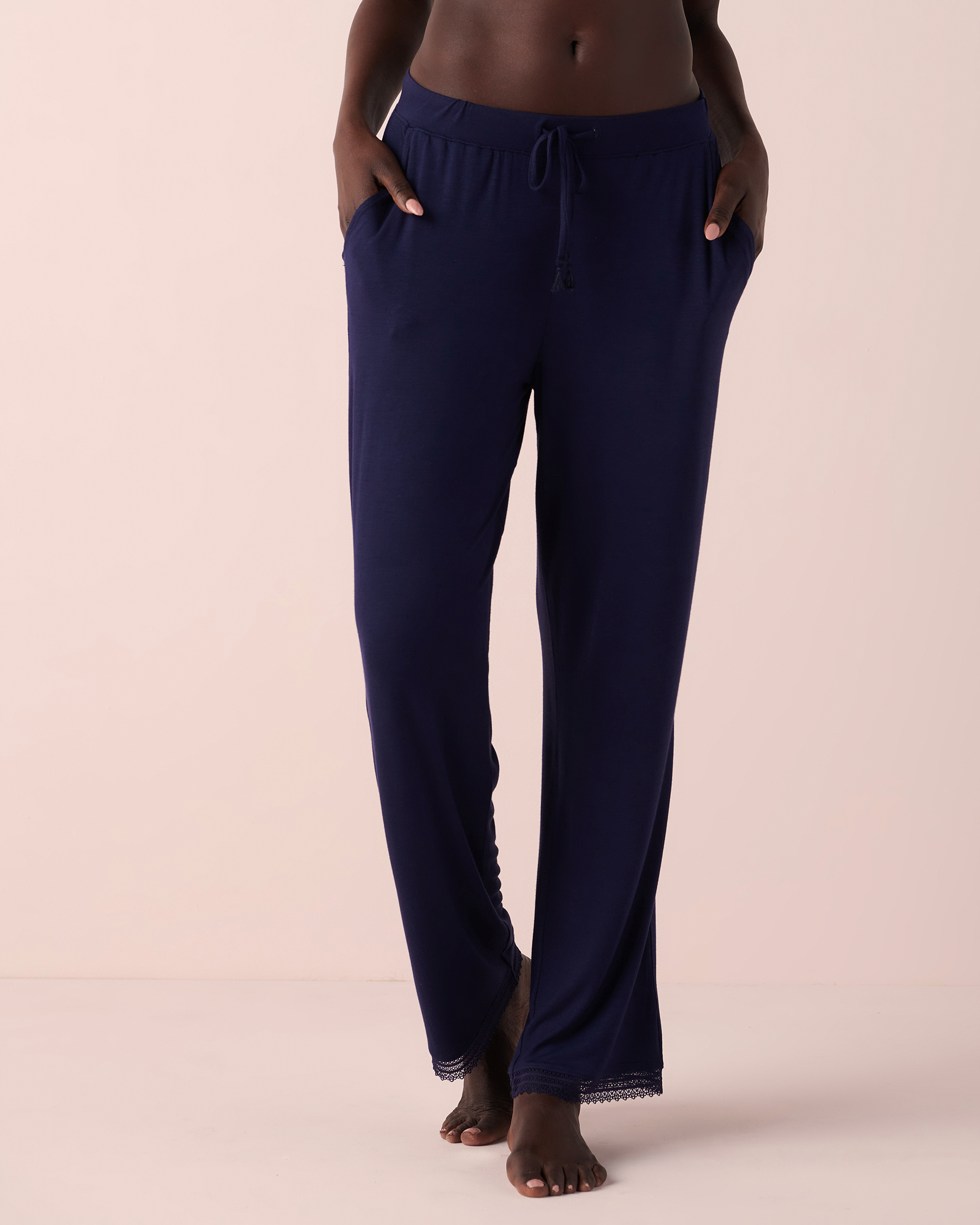 Soft Jersey Lace Trim Pants - Midnight blue | la Vie en Rose