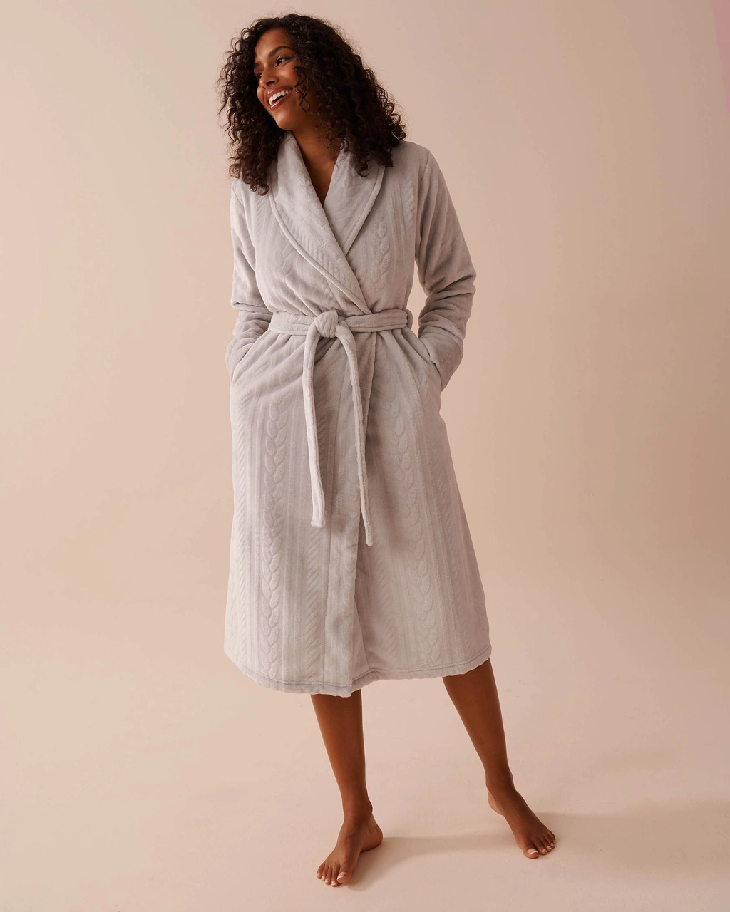 Recycled Fibers Cable Knit Robe - Grey | la Vie en Rose