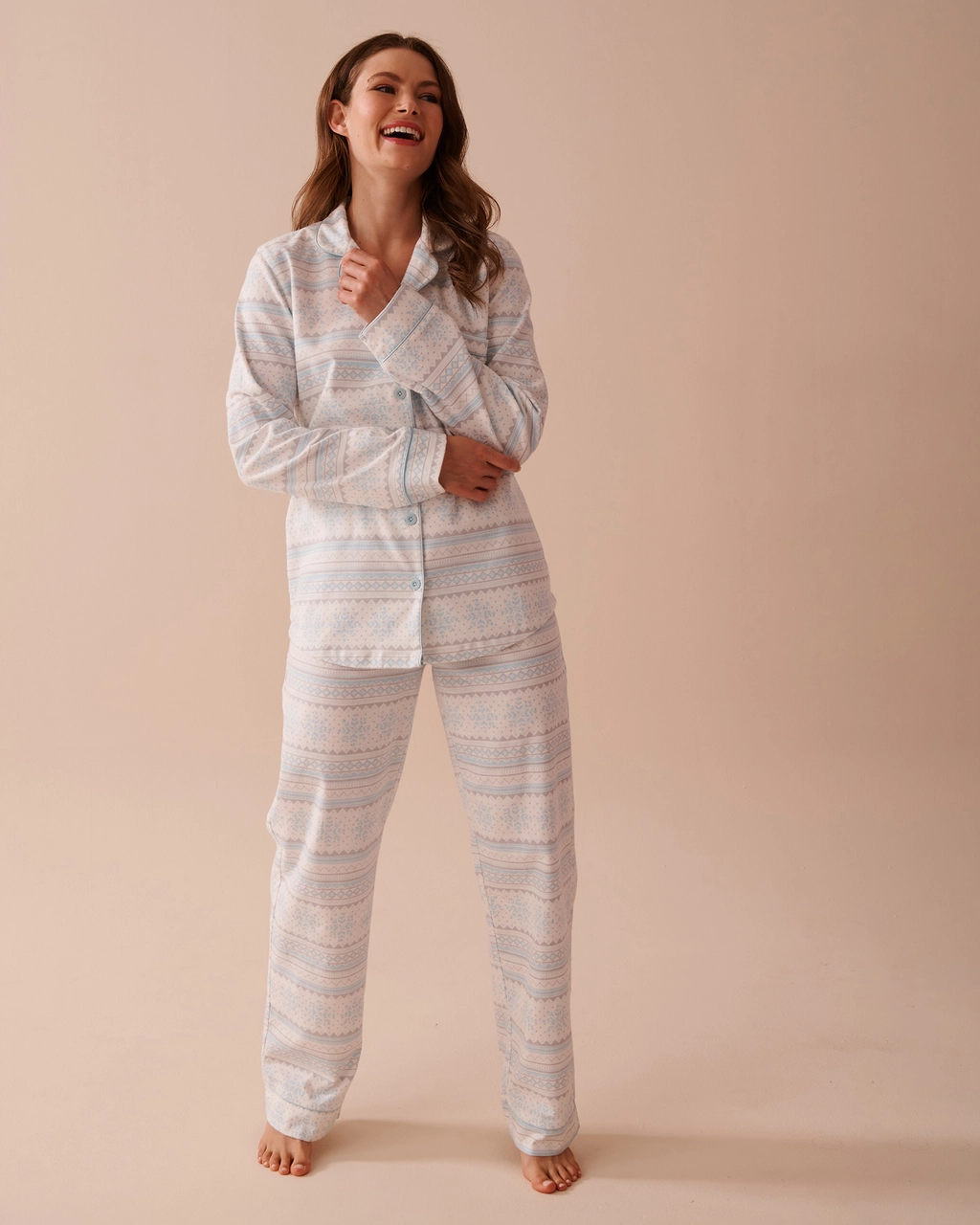 Blue Fair Isle Print Flannel PJ Set - Light Blue Fair Isle Print | la ...