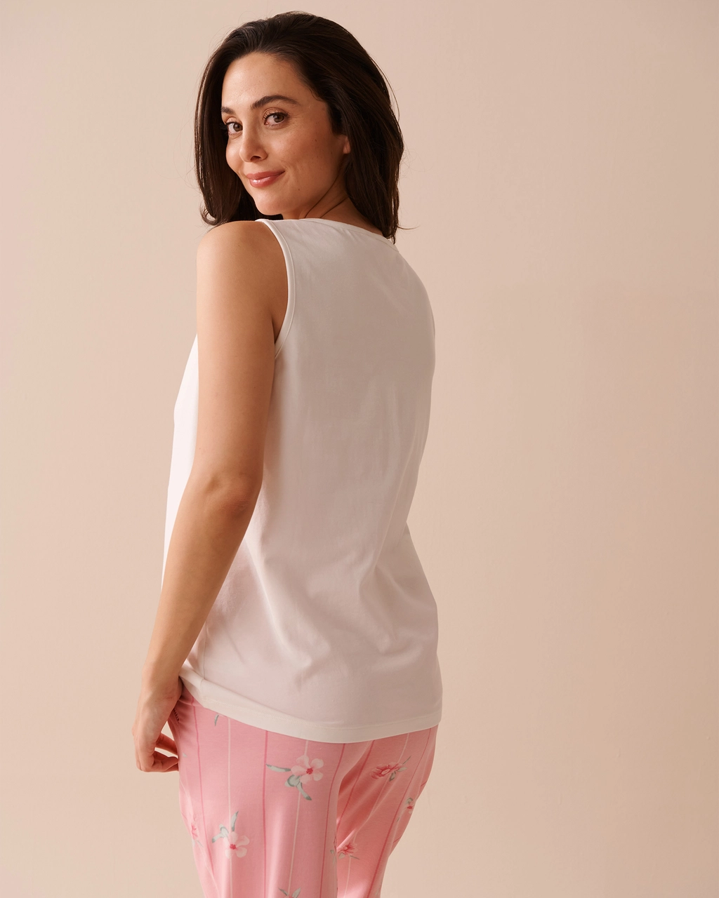 Pink Floral Cotton Keyhole Cami - White | la Vie en Rose