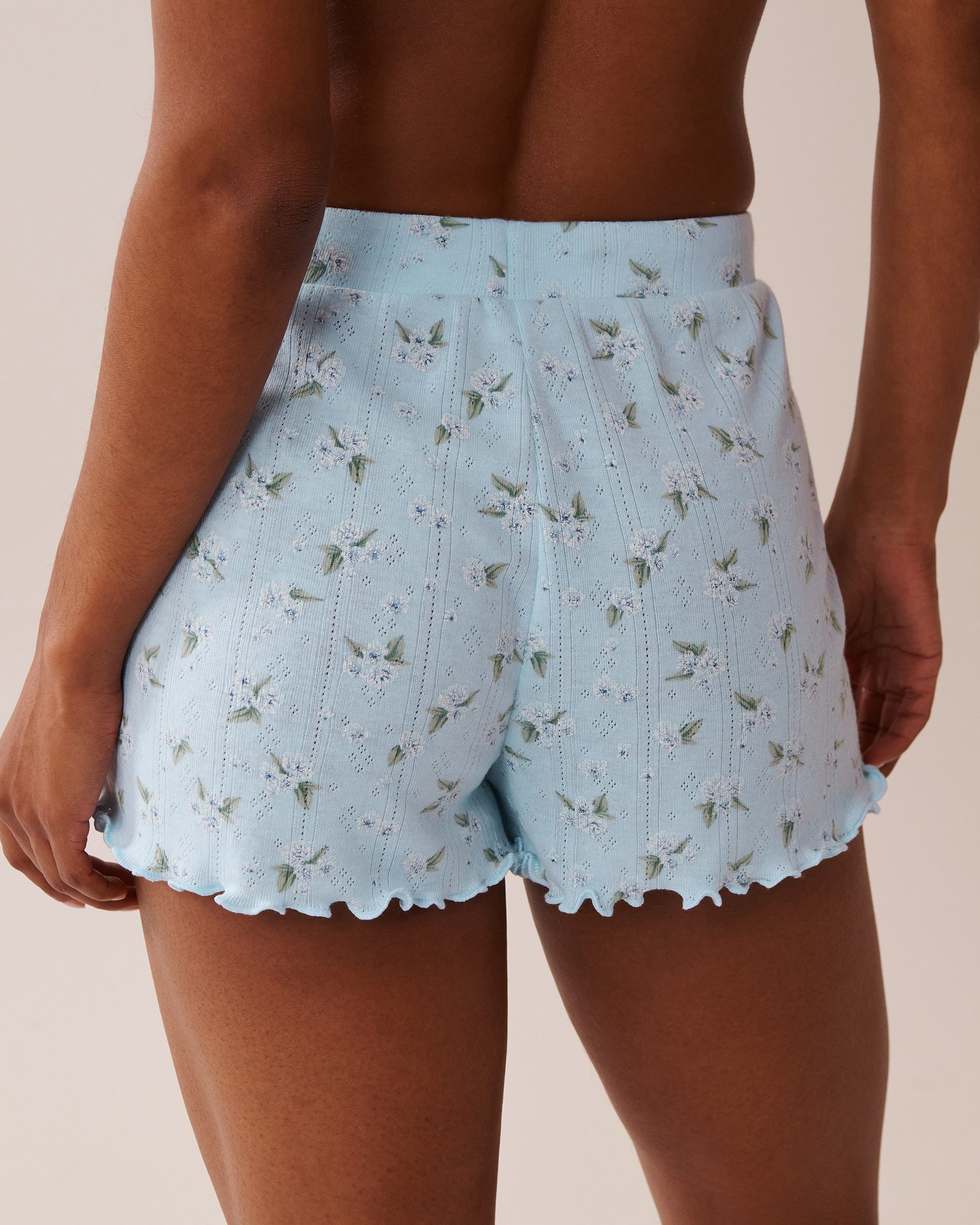 Floral Print Lettuce Edge Pointelle Pajama Shorts | la Vie en Rose USA